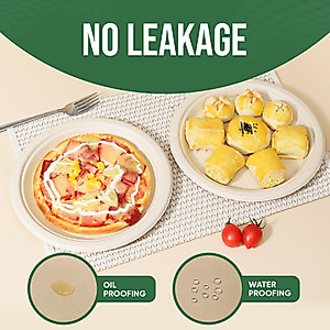 9 Inch Compostable Paper Plates (100 Pack) - Eco-Friendly Disposable Dinnerware for Parties, Microwavable & Water/Oil Resistant - 100% Biodegradable Heavy Duty Brown Plates for Events, Picnics