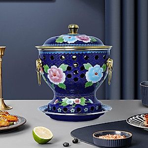 FytStycale Enamel Pot Old Beijing Hot Pot Single Person Hotpot Family Gathering Copper with Saucer Use Warming Pot Copper Hot Pot, blue
