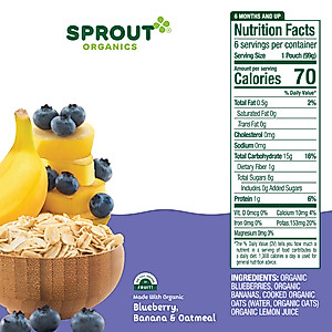 Sprout Organics Blueberry, Banana & Oatmeal Baby Food, Kosher, 3.5 Ounces (Pack Of 6)