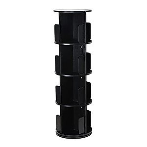 Parrot Uncle 4-Tier Rotating Bookshelf 360 Display Floor Standing Bookcase Organizer Stackable Bookshelf for Office and Living Room, Black
