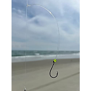 3 Pack '2/0' Bead Rig Surf Fishing Hi-Lo Double Drop Hand-Tied 30LB Mono (Glitter Lime)