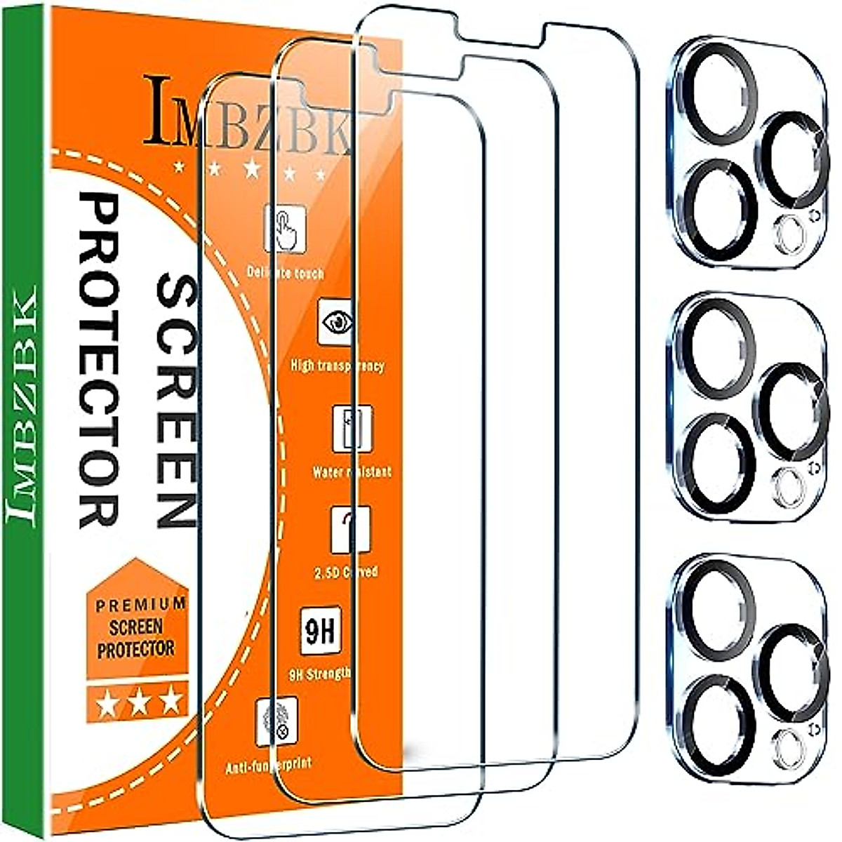 IMBZBK [3+3 Pack] for iPhone 13 Pro Max Screen Protector 3 pack HD Tempered Glass Accessories with 3 pack Camera Lens Protector Case Friendly 9H Hardness Bubble Free Protector de Pantalla