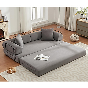 Lin-Utrend 78.5" Loveseat Sofa Fold-Out Sofa Bed,Modern Modular Futon Floor Couch&King Size Bed Mattress with 2 Pillow,DIY Combination Convertible Sleeper Sofa Bed for Living Room Apartment (Gray)