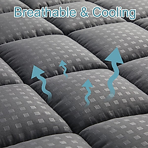 HYLEORY Queen Mattress Pad Quilted Fitted Mattress Protector Cooling Pillow Top Mattress Cover Breathable Fluffy Soft Mattress Topper with 8-21" Deep Pocket, Dark Grey