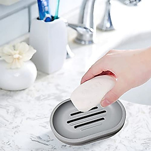 Sihuuu Soap Dish, Soap Saver Holder Soap Tray for Bathroom Shower Easy Cleaning, Dry, Stop Mushy Soap (Gray, Plastic)
