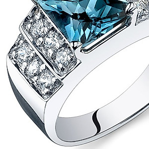 PEORA London Blue Topaz Tier Ring for Women 925 Sterling Silver, Natural Gemstone Birthstone, 2.50 Carats Radiant Cut 9x7mm, Comfort Fit, Size 8
