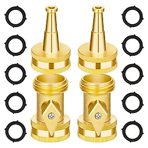 AUTOMAN Brass Hose Nozzle - High Pressure Jet Nozzle 4 Count (2 Set), Heavy Duty Water Hose Sprayer Sweeper with Hose Shutoff Valve, 3/4” GHT Nozzles for Garden Hose, Car Wash, Extra 10 Rubber Washers