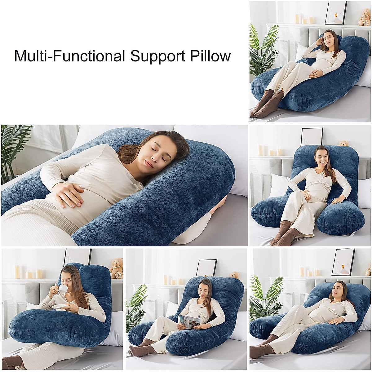 WhatsBedding Pregnancy Pillows for Sleeping,Memory Foam Filling U Shaped Pregnancy Pillows Full Body Pillow for Pregnancy with Velvet Cover (55 inches, Blue)