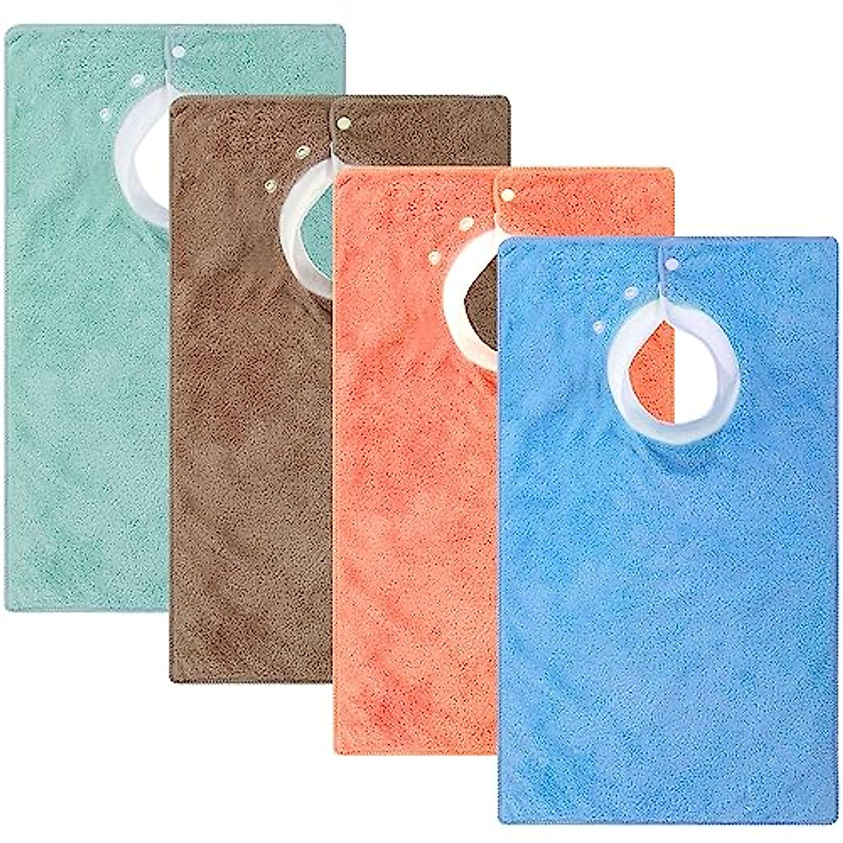 4 Pcs Full Coverage Baby Bib Absorbent Cotton Terry Towel Bib Terry Toddler Bibs with Ribbed Neck and Snap Button Baby Feeding Bibs for Boys Girls