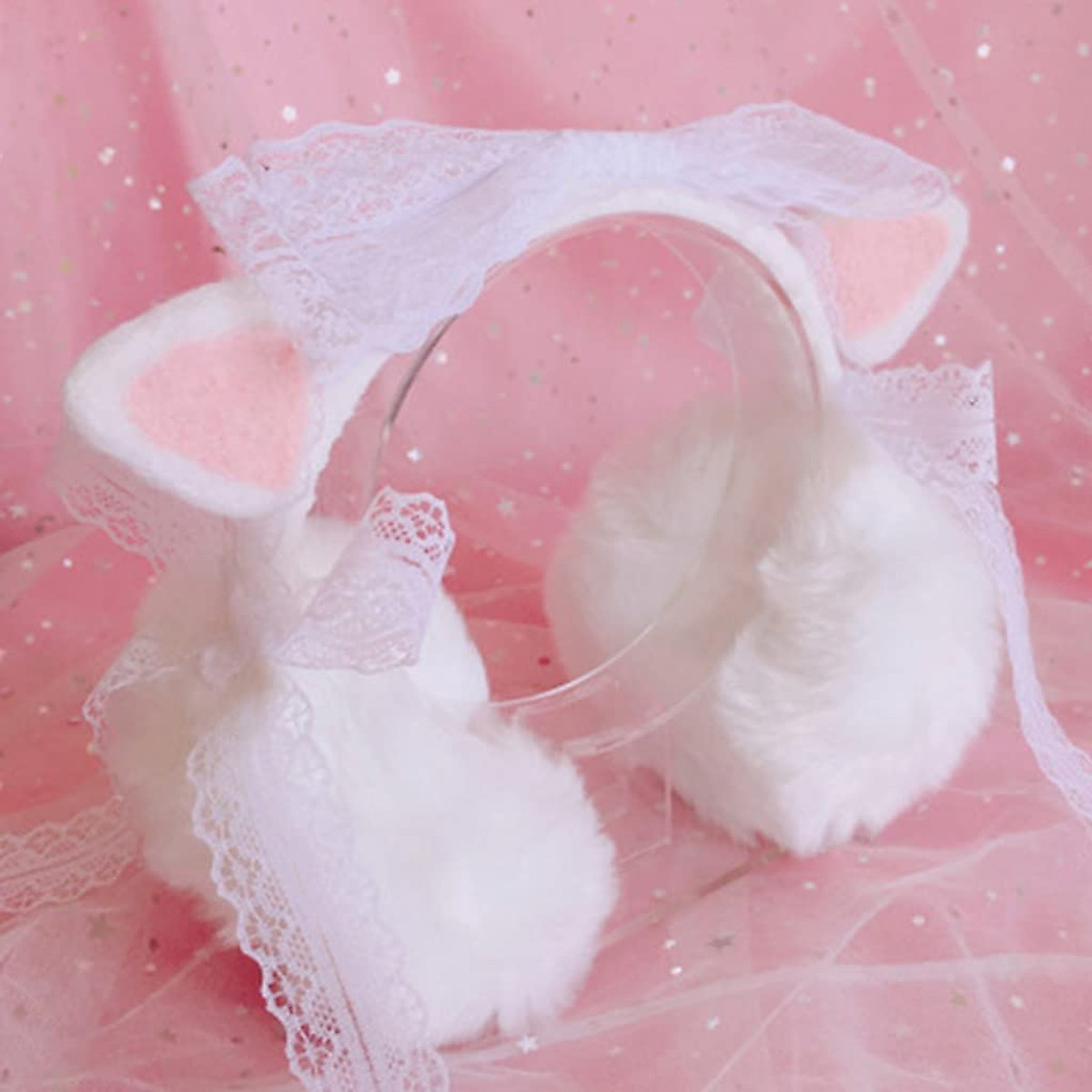 kaixinbukaixin Ear Muffs Cat Ear White Strawberry Black Lolita Cute Ear Muffs Winter Ear Warmers Faux Fur Outdoor Ear Covers,White Strawberry