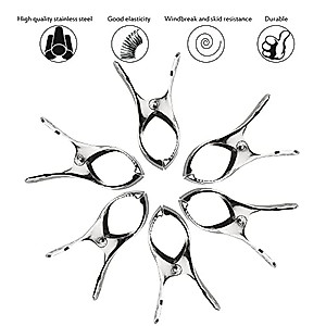 6pcs Stainless Steel Large Beach Towel Clips Clothespins Clothes Pegs Clothes Hanger Clamp Storage Organization Clip Hanger