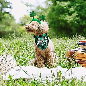 JOTFA St. Patrick's Day Dog Bandana Costumes, St. Patrick's Day Shamrock Dog Headband Buffalo Plaid Dog St. Patrick's Day Bandanas for Small Medium Large Dogs