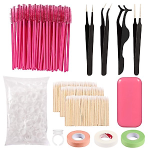 VEIDIA Eyelash Extension Supplies, including Lash Extension Tweezers, Disposable Mascara Brush Wand, Cotton Swabs, Glue Ring Holder, Eyelash Tape, Silicone Eyelash Pad - 458Pcs Eyelash Extension Kit