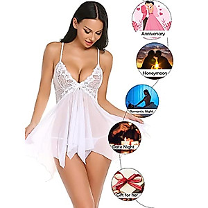 Avidlove Wedding Lingerie for Bride Lace Babydoll Sexy Lace Sleepwear for Women, White, Medium