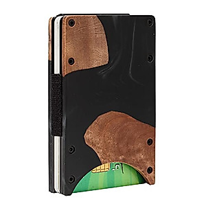 RIGYRIVR Minimalist Slim Wallet for Men - Wood Wallets RFID Blocking - Credit Card Holder with Metal Money Clip - Easily Removable Money & Cards - Mens Wallets-Unique Pattern,Black