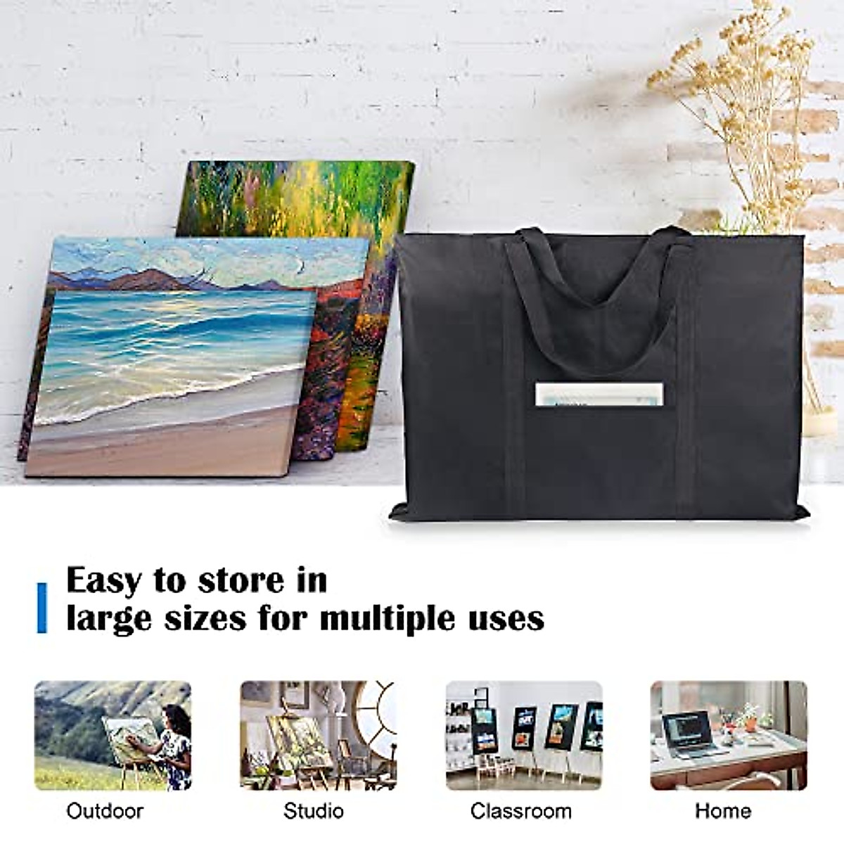JJRING Dacron Light Weight Art Portfolio Bag, 23 Inches by 31 Inches, Black Carrying Storage Case for Poster, Sketching, and Drawing