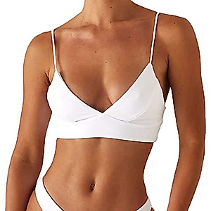 Women's Bikini Top Soild Color Push Up V Neck Bathing Suit Swimsuit Top White
