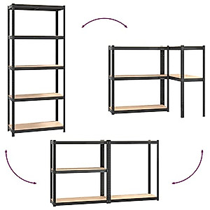 vidaXL 5-Layer Shelves 3 pcs Anthracite Steel&Engineered Wood