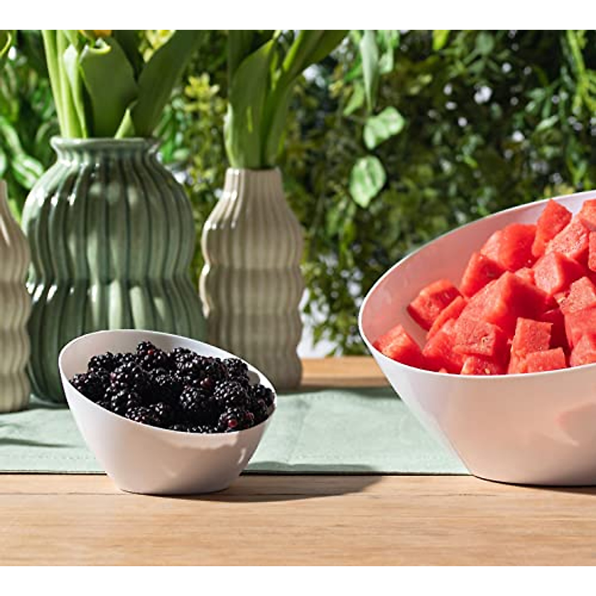 Disposable Angled Plastic Serving Bowls Small White Plastic Candy Bowls for Weddings, Buffet, Offices, Disposable Hard Plastic Small Angled Bowls for Party's, Salads, Snacks and Fruit Bowl 5 Pack