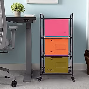 ALAPUR Rolling File Carts with Wheels Hanging Files,3 Tier Metal Filing Cart Organizer for Letter Size Movable Pull-Out File Folder Rack