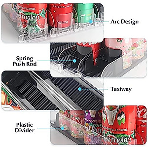 Self-Pushing Drink Organizer for Fridge, Refrigerator Soda Can Dispenser with Better in Line Plastic Divider, Width-adjustable Beverage Organizer with Automatic Pusher Glide(14.96in-5 rows)
