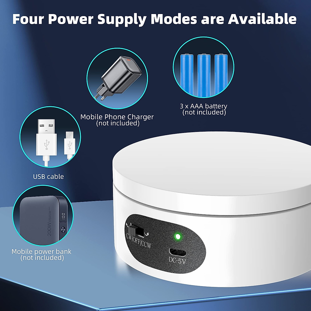 ROLWAY Rotating Display Stand, 360 Degree Automatic Motorized Rotating Turntable Display Stand for Photography Products, Display Turntable for Jewelry, Spinning Display Stand, White