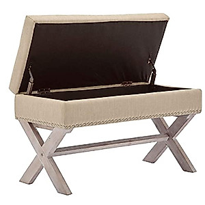 chairus Fabric Upholstered Storage Entryway Bench, 36 inch Bedroom Bench Seat with X-Shaped Wood Legs for Living Room, Foyer or Hallway - Beige
