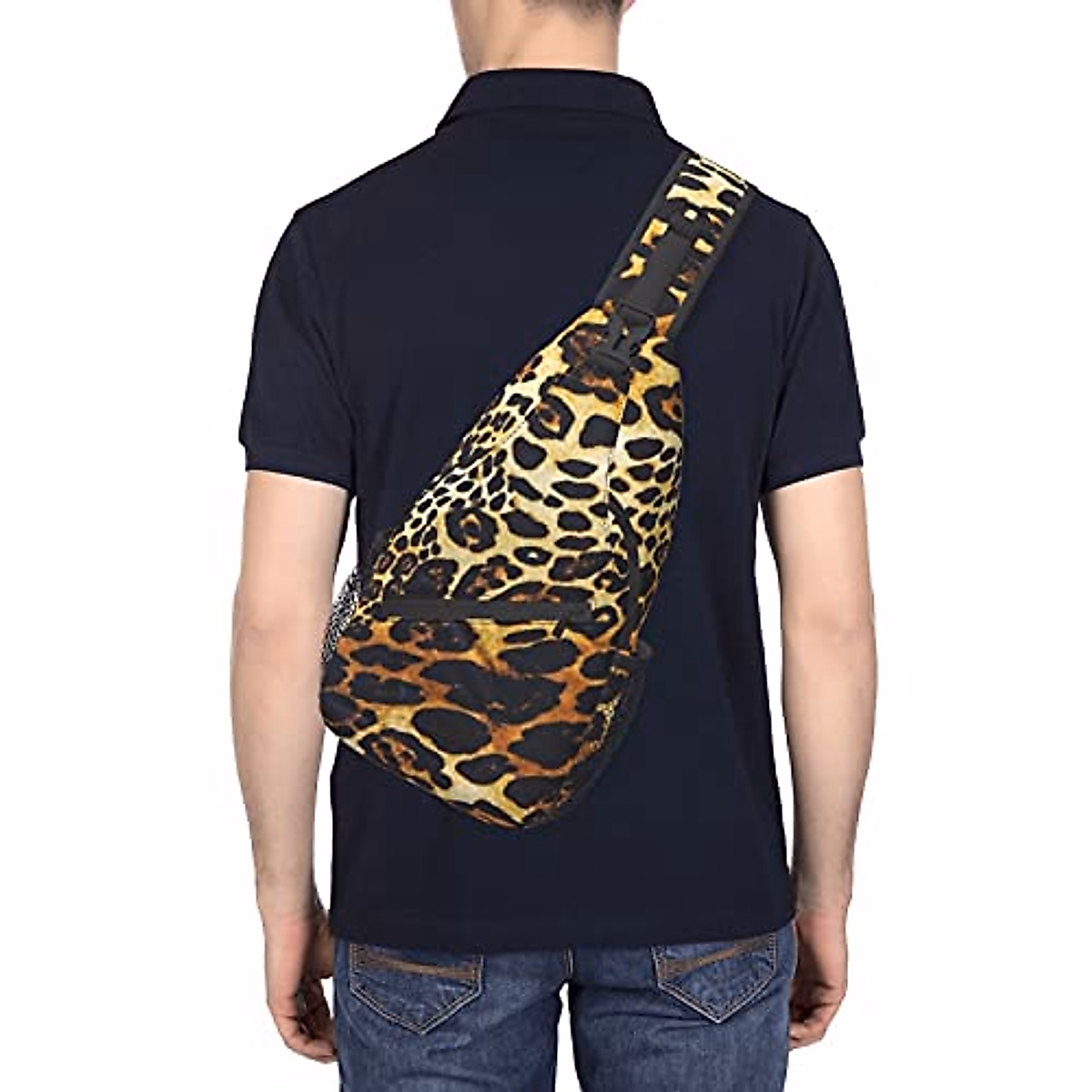 BLUBLU Large Capacity Sling Bag, Adjustable and Reversible Shoulder Strap Backpack Travel Crossbody Daypack - Leopard Print