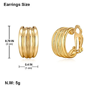 Small Gold Clip On Hoop Earrings for Women Unique Textured Chunky Hoops Clip Earrings No Pierced
