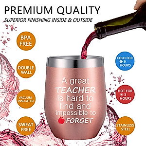Patelai 4 Pcs Teacher Appreciation Gift Back to School Gift Personalized Thank You Teacher Coffee Mug Birthday Christmas Gifts for Women Men, 12 oz Wine Tumbler with Straws and Brushes (Rose Gold)