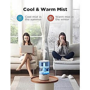 Pelonis Warm and Cool Mist Humidifiers for Bedroom Large Room Home and Baby | Ultrasonic Cool and Warm Mist Humidifier for Plants | Essential Oil Diffuser|4L Tank| Night Light| White
