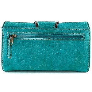 Justin West Patina Girl Western Bronze Floral Buckle Handbag Purse Tote and Strap Wallet (Turquoise Handbag and Wallet)