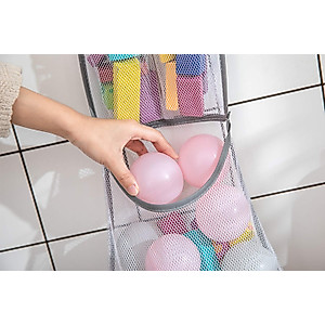 ALYER Hanging Bath Toy Bag,Mesh Nursery Organizer for Clothing Diapers Toys (White)
