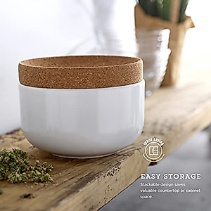 Kamenstein Ceramic and Cork Salt Pig with Easy Lift Lid for Easy Access, White