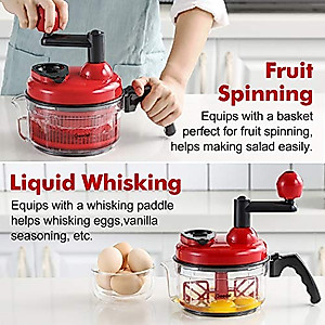 Geedel Hand Food Chopper, Vegetable Quick Chopper Manual Food Processor, Easy To Clean Food Dicer Mincer Mixer Blender, Rotary Onion Chopper for Garlic, Salad, Salsa, Nuts, Meat, Fruit, Ice, etc