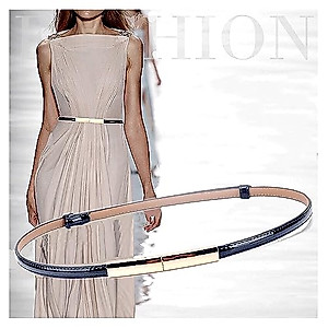 Women's Belt Dress Fashion Patent Leather Belts Adjustable 22"- 36" Skinny Slim Belt Genuine Leather Gold Color Buckle Waistband, Black
