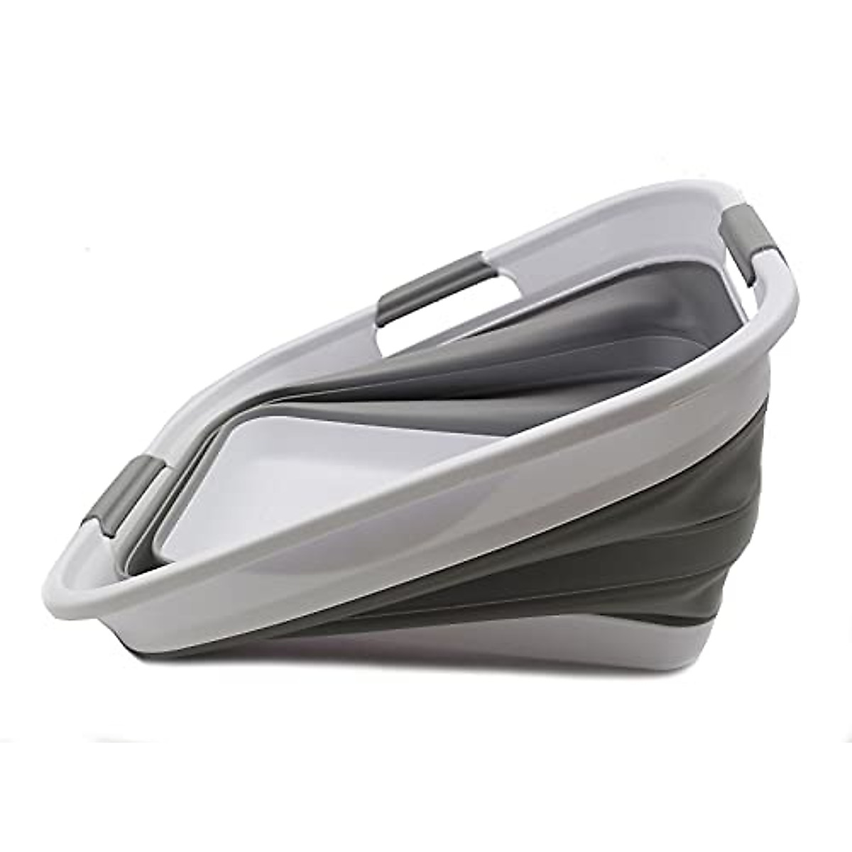 SAMMART 30L (8 gallon) Collapsible Plastic Laundry Basket - Foldable Pop Up Storage Container/Organizer - Portable Washing Tub - Space Saving Hamper/Basket - Water Capacity 24L(6.3 gallon) (1, White/Grey)