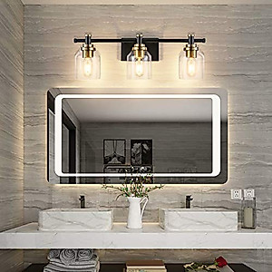 SOLFART Vintage Bathroom Vanity Light Over Mirror Globe Vanity Light Fixtures for Bathroom Glass Shade Bath Fixtures 3 Lights