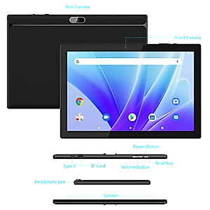 Tablet with Keyboard 10 inch 2 in 1 Tablets incldue Case Mouse Stylus Film, 3GB RAM+64GB ROM Quad-Core Tableta, 6000mAh Battery, 8MP Camera, 1280x800 FHD, WiFi, Google Certified Android 11 Tablet PC