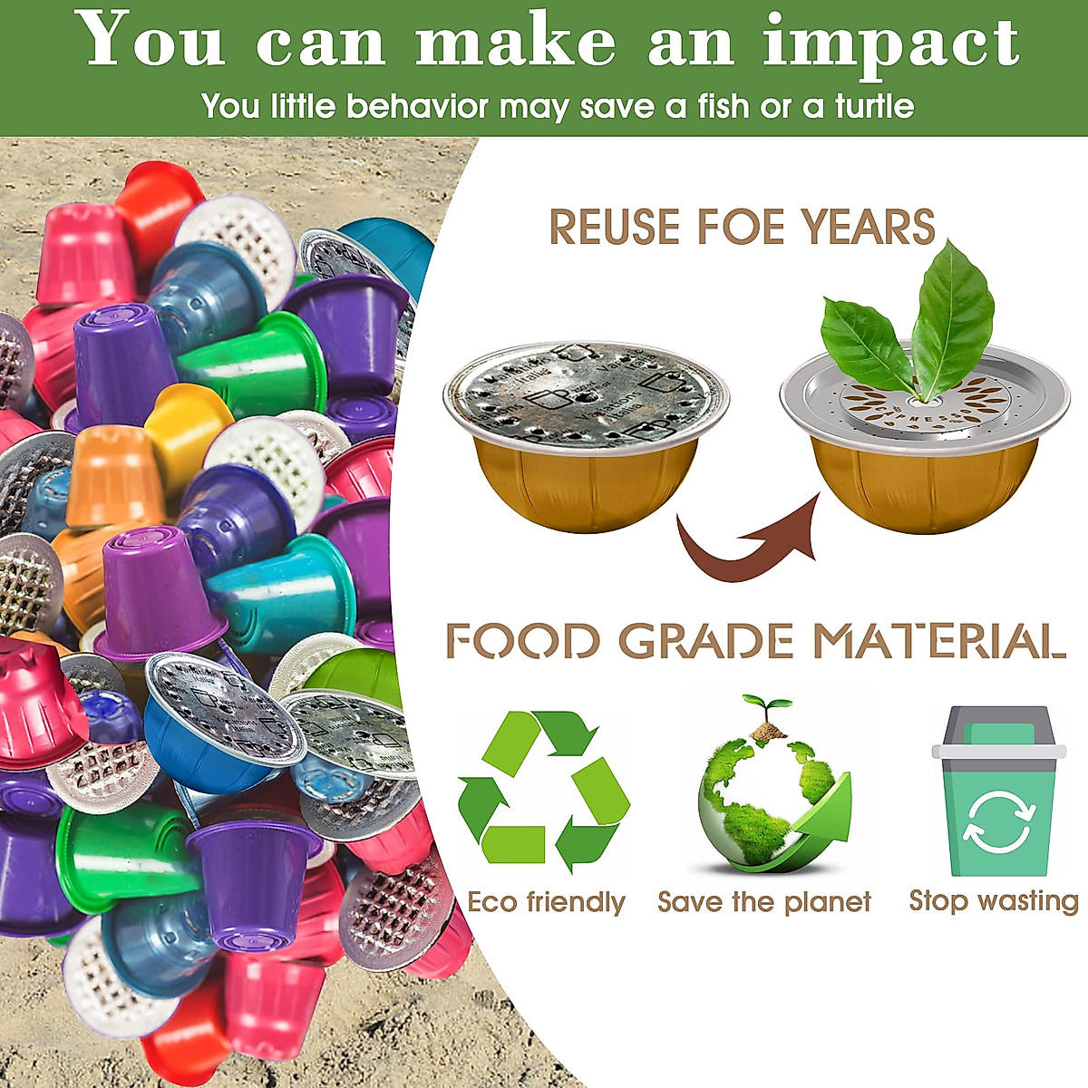 CAPMESSO Reusable Coffee Capsule Lid to Reuse Vertuoline Pods,Refillable Vertuo Capsules Cap Disc on All VertuoLine Machines- Bottom Capsules are Not included! (1*CAP + 1*BRUSH)