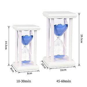 One Hour Hourglass Sand Timer Wooden White Frame Stand Sandglass Clock Timer for Office Kitchen Home Decor (Blue Sand, 60 min)