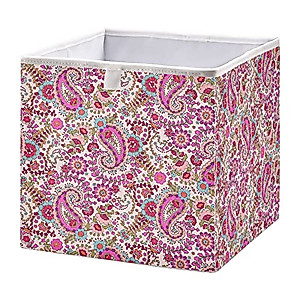 Kigai Paisley and Flowers Storage Bins Cube Foldable Storage Baskets Bin Waterproof Home Organizer with Handles Basket for Toy Nursery Blanket Clothes, 11x11x11 Inch
