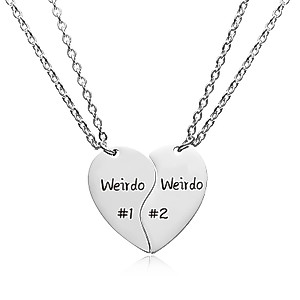 Easyski Girls Friendship Necklace 2 Weirdo 1# Weirdo 2# Split Heart Matching Chains BFF Necklaces 2 Jewelry Gifts for 2 Girl Sisters Best Friend.