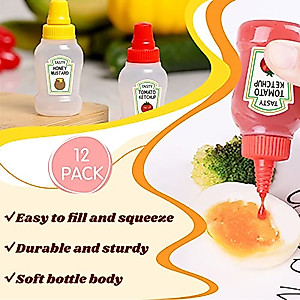 Xuyyicao 12 Pcs Mini Ketchup Bottles,25ml Condiment Squeeze Bottles,Plastic Sauce Container for Kids,Office,Bento Box,Picnic,Honey,Salad Dressing