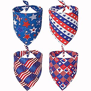 ADOGGYGO 4 Pack American Flag Dog Bandana Triangle Dog Scarf 4th of July Bandana for Small Medium Dogs Pets