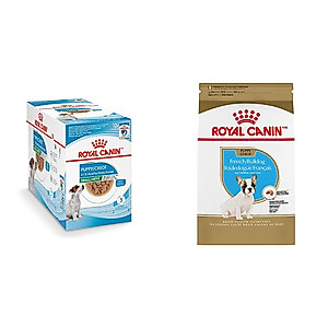 Royal Canin Bundle Size Health Nutrition Small Puppy Chunks in Gravy Wet Dog Food, 3 Oz Pouches 12-Pack + French Bulldog Puppy Dry Dog Food, 3 lb Bag