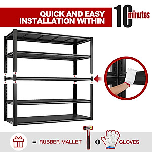 REIBII 48''W Garage Shelving 2500LBS Storage Shelves Heavy Duty Garage Shelves 5 Tier Adjustable Metal Shelves for Garage Storage Rack Heavy Duty Shelving Industrial Utility Shelf,48''W X 72''H X18''D