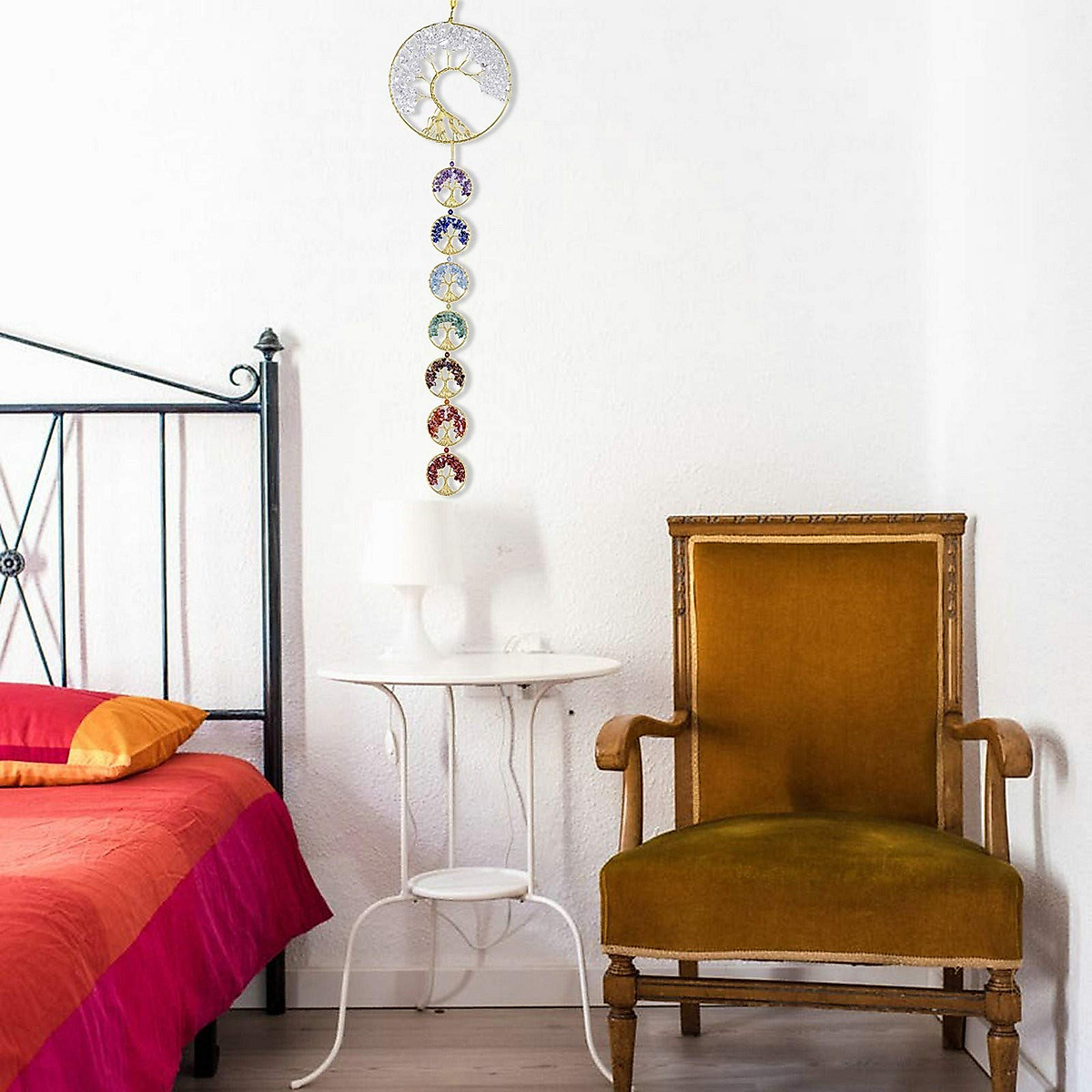 Yatming 7 Chakra Tree of Life Hanging Ornament Tumbled Crystals Wall Hanger Meditation Home Decor