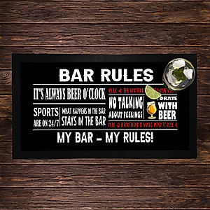 Bang Tidy Clothing Bar Runner Mat - Novelty Home Pub Bar - Funny Drink Beer Gifts for Men Women - Bar Rules