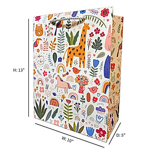13" Fun Colorful Animals Gift Bag for Kids, Medium Large